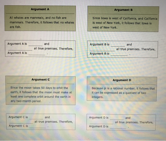 Solved Argument A Argument B All whales are mammals, and no | Chegg.com