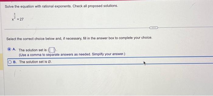 Solve the equation with rational exponents. Check all | Chegg.com