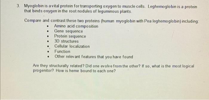 Solved Myoglobin is a vital protein for transporting oxygen | Chegg.com
