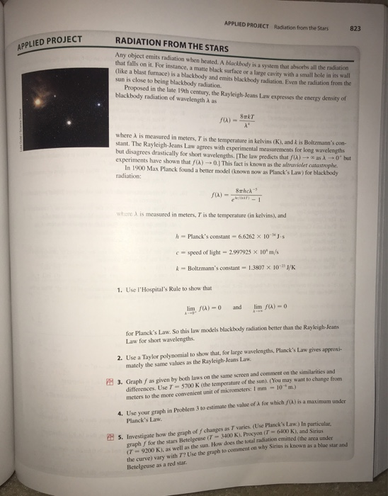 Solved APPLIED PROJECT Radiation from the Stars RADIATION | Chegg.com