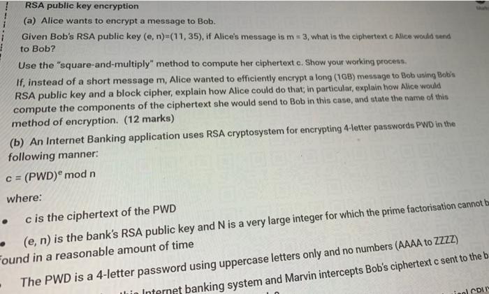 RSA public key encryption (a) Alice wants to encrypt | Chegg.com