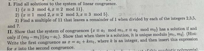 Solved I. Find all solutions to the system of linear | Chegg.com