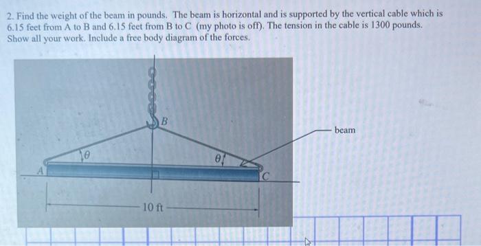Solved 2. Find the weight of the beam in pounds. The beam is | Chegg.com