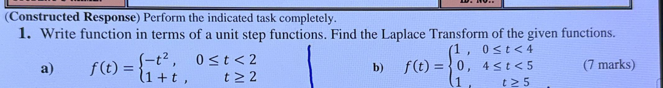 Solved Write function in terms of a unit step functions. | Chegg.com