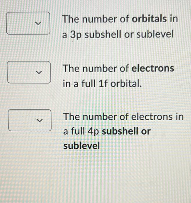 Solved The number of orbitals in a 3p subshell or sublevel | Chegg.com