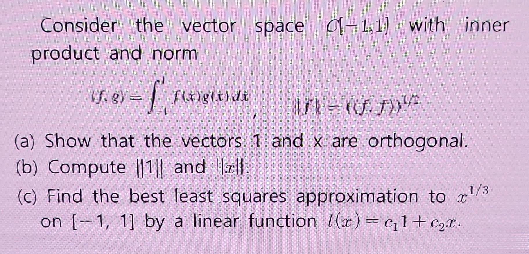 Solved Consider the vector space C[−1,1] with inner product | Chegg.com