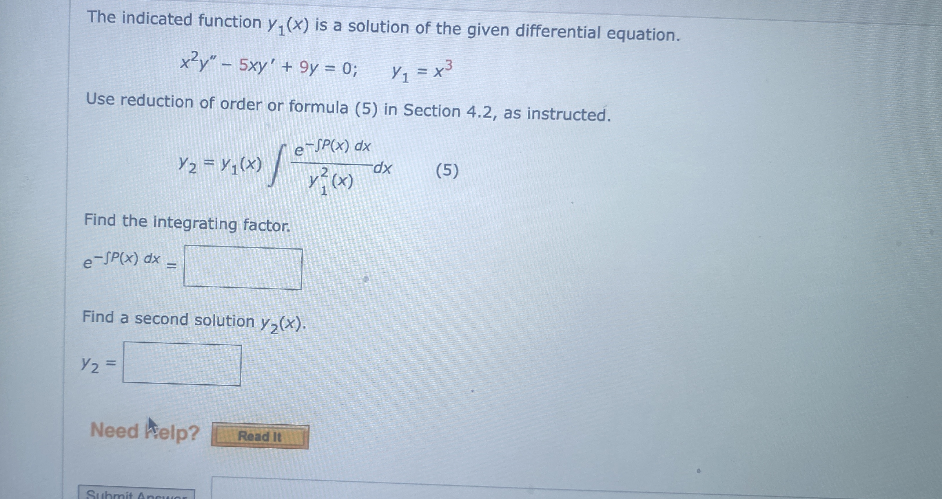 Solved The indicated function y1(x) ﻿is a solution of the | Chegg.com