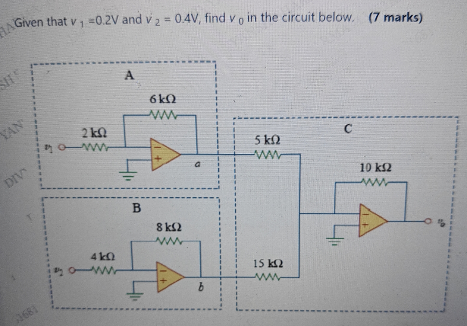 Solved Given that v1=0.2V ﻿and v2=0.4V, ﻿find v0 ﻿in the | Chegg.com
