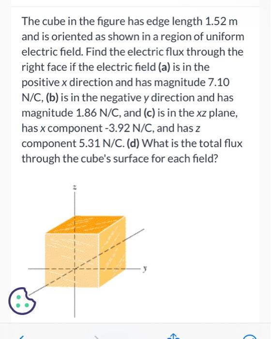 Solved The cube in the figure has edge length 1.52 m and is | Chegg.com