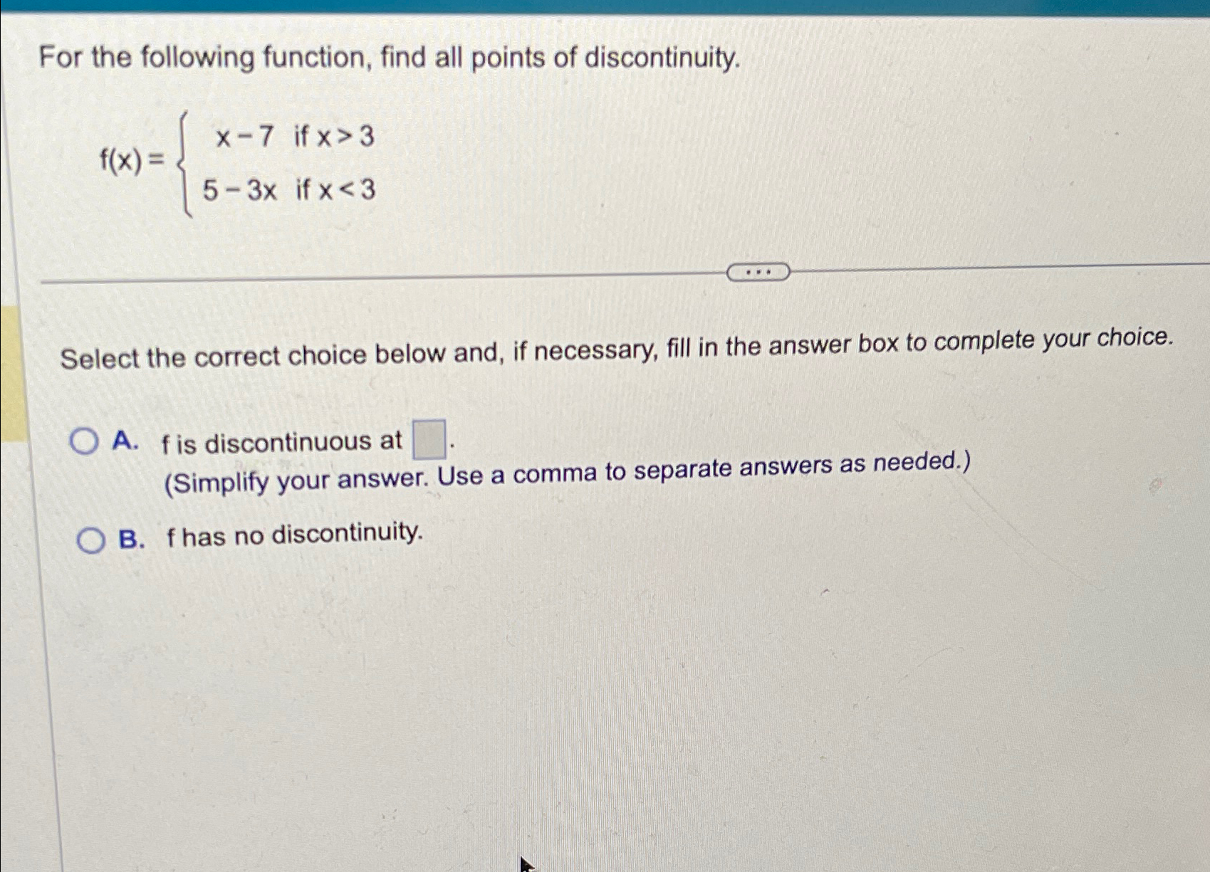 Solved For the following function, find all points of | Chegg.com