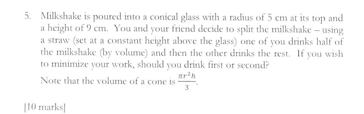 Solved Milkshake is poured into a conical glass with a | Chegg.com