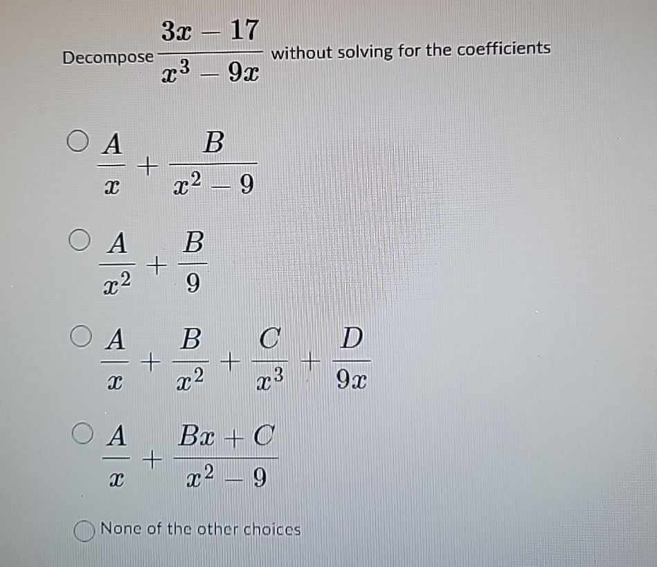 Solved Ax+Bx2-9Ax2+B9Ax+Bx2+Cx3+D9xAx+Bx+Cx2-9None of the | Chegg.com