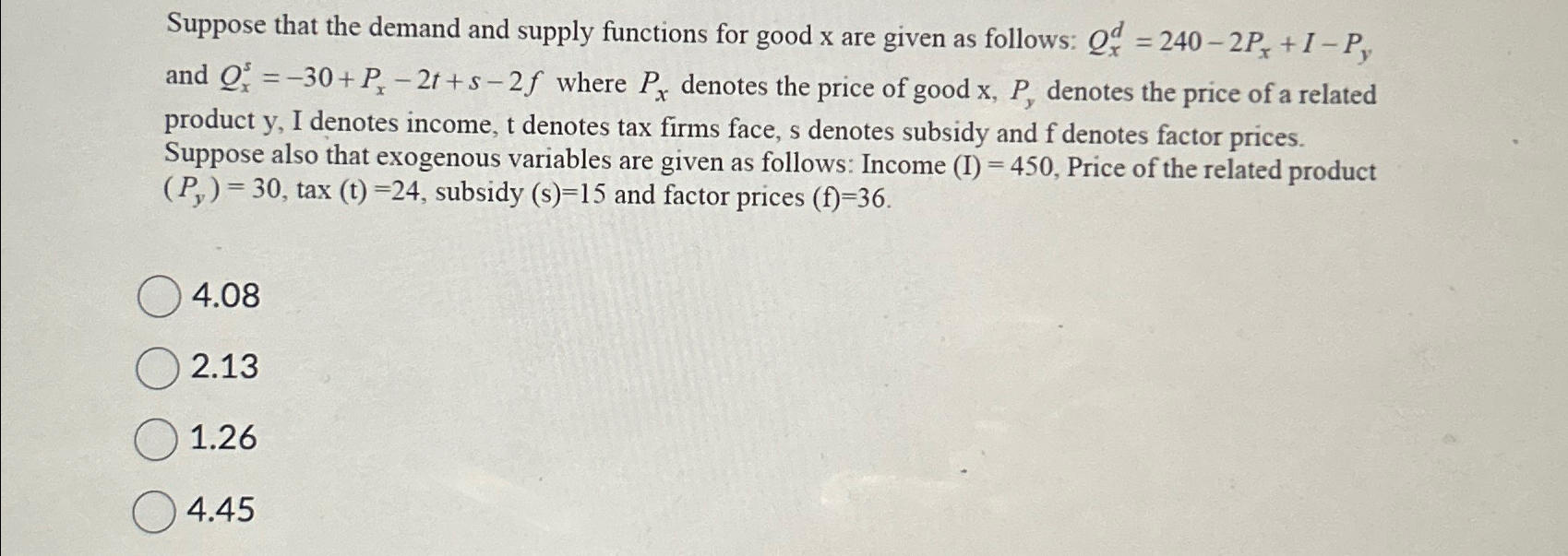 Solved Suppose that the demand and supply functions for good | Chegg.com