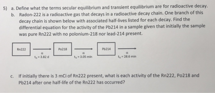 Solved 5) a. Define what the terms secular equilibrium and | Chegg.com