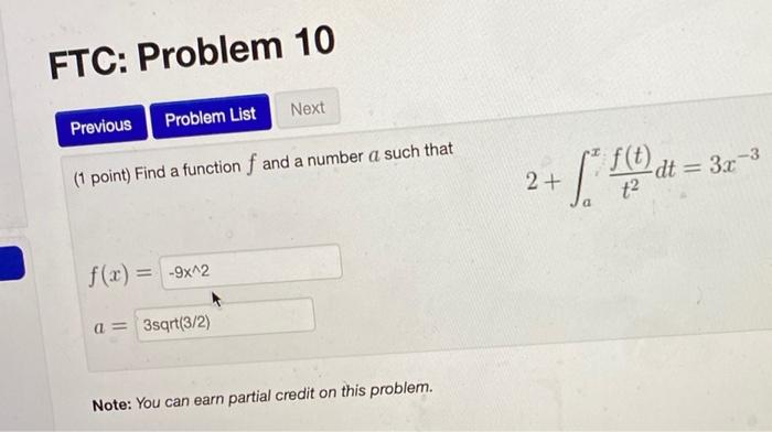 Solved Ftc Problem 10 Previous Next Problem List Ft Dt 