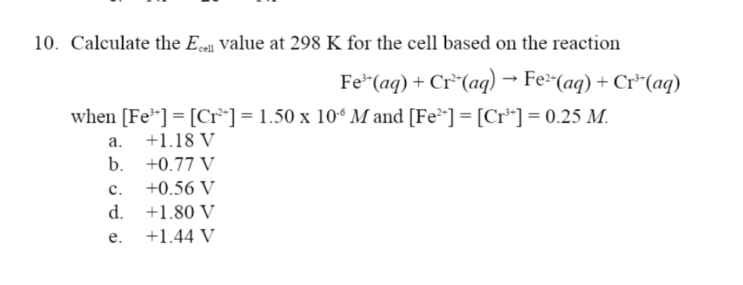 Solved Calculate The Ecell ﻿value At 298k ﻿for The Cell