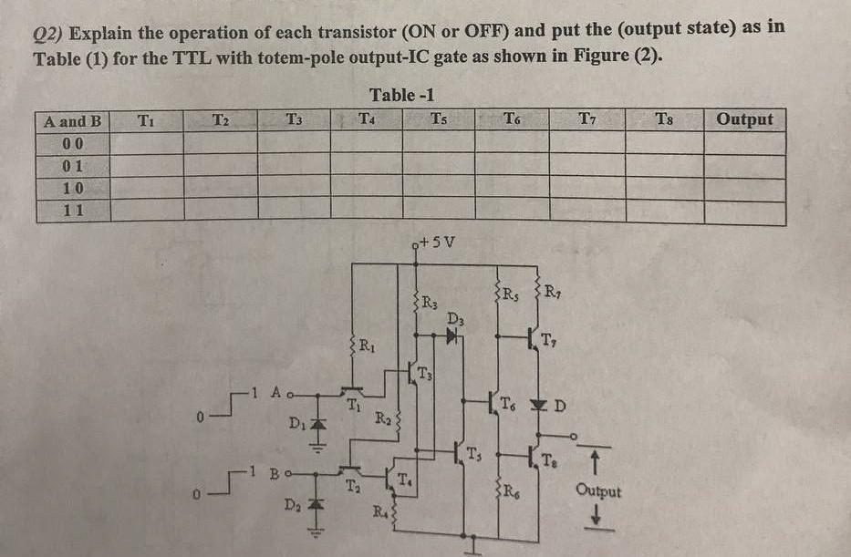 Solved Q2) Explain the operation of each transistor (ON or | Chegg.com
