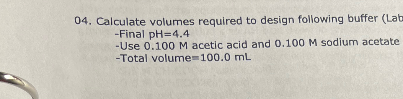 Solved Calculate volumes required to design following buffer | Chegg.com