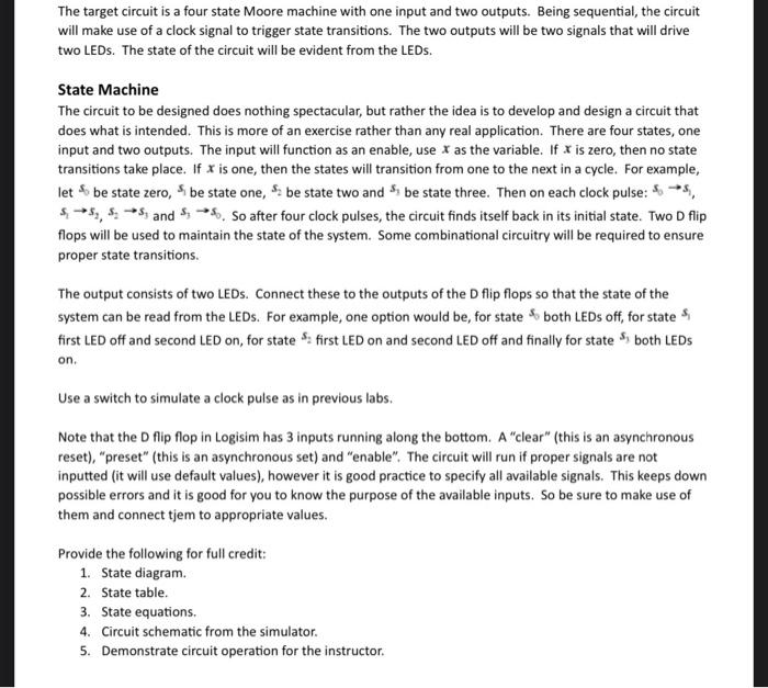 Solved The target circuit is a four state Moore machine with | Chegg.com