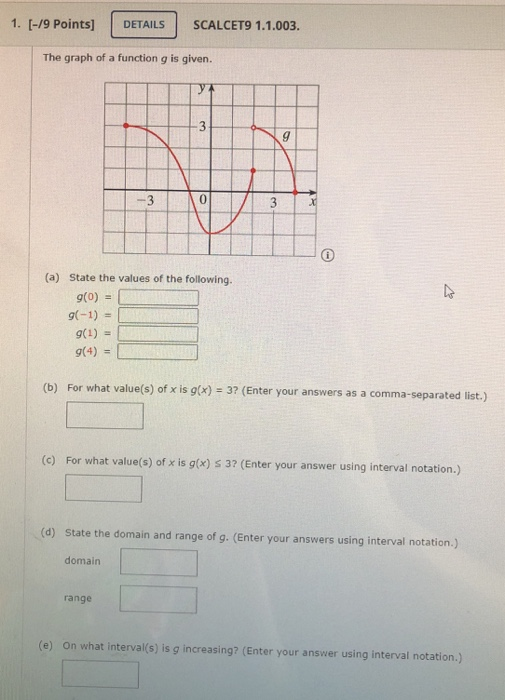Solved 1. [-19 Points] DETAILS SCALCET9 1.1.003. The graph | Chegg.com
