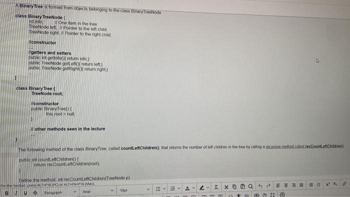 Solved Class Binary Treenode And Int Info N One Item In The 