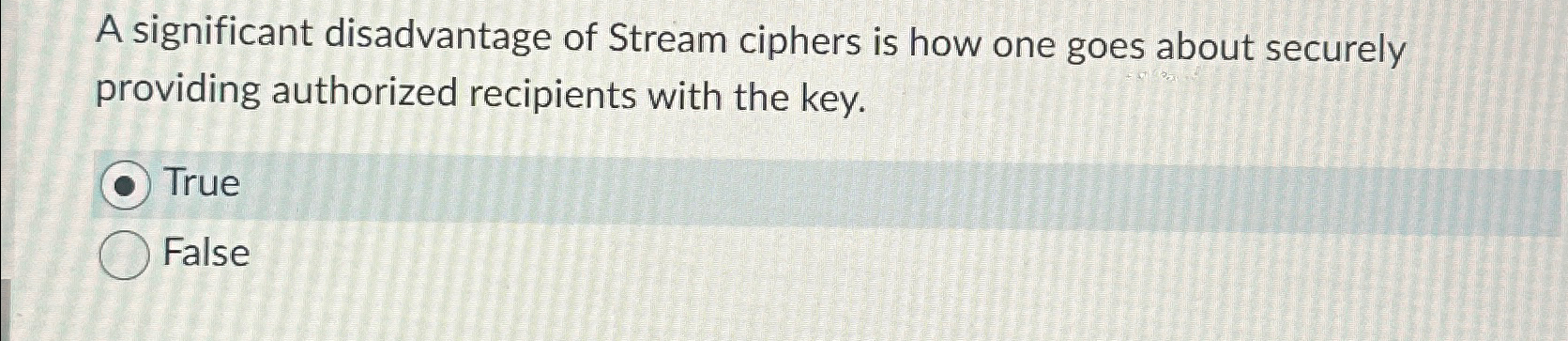Solved A significant disadvantage of Stream ciphers is how | Chegg.com