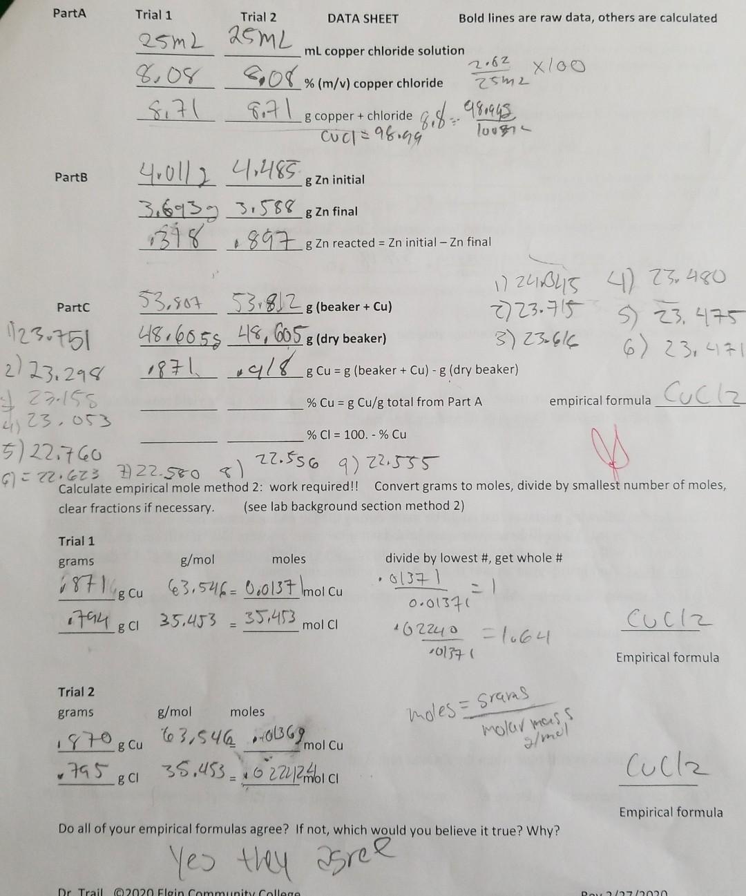 Solved Post lab questions: 1) List the formulas of the two | Chegg.com