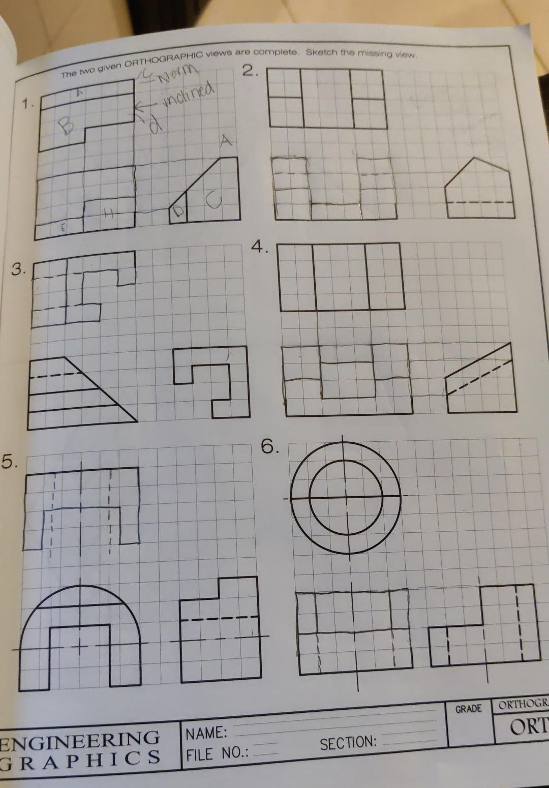Solved The two given ORTHOGRAPHIC views are complete Sketch | Chegg.com