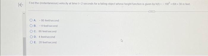 Solved K Find the (instantaneous) velocity at time t= 2 | Chegg.com