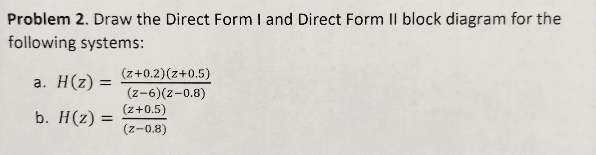 Solved Problem 2. Draw the Direct Form I and Direct Form II | Chegg.com Solved Problem 2. Draw the Direct Form I and Direct Form II | Chegg.com