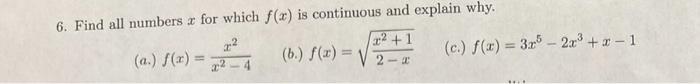 Solved 6. Find all numbers x for which f(x) is continuous | Chegg.com
