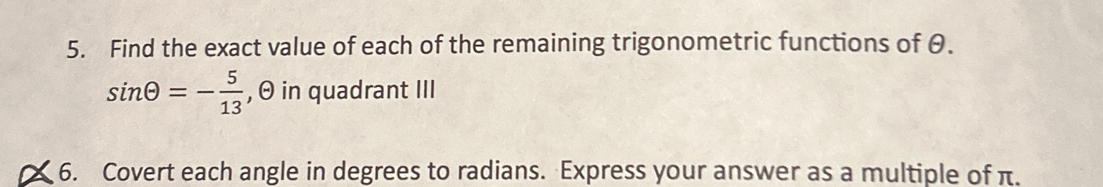 Solved Find the exact value of each of the remaining | Chegg.com