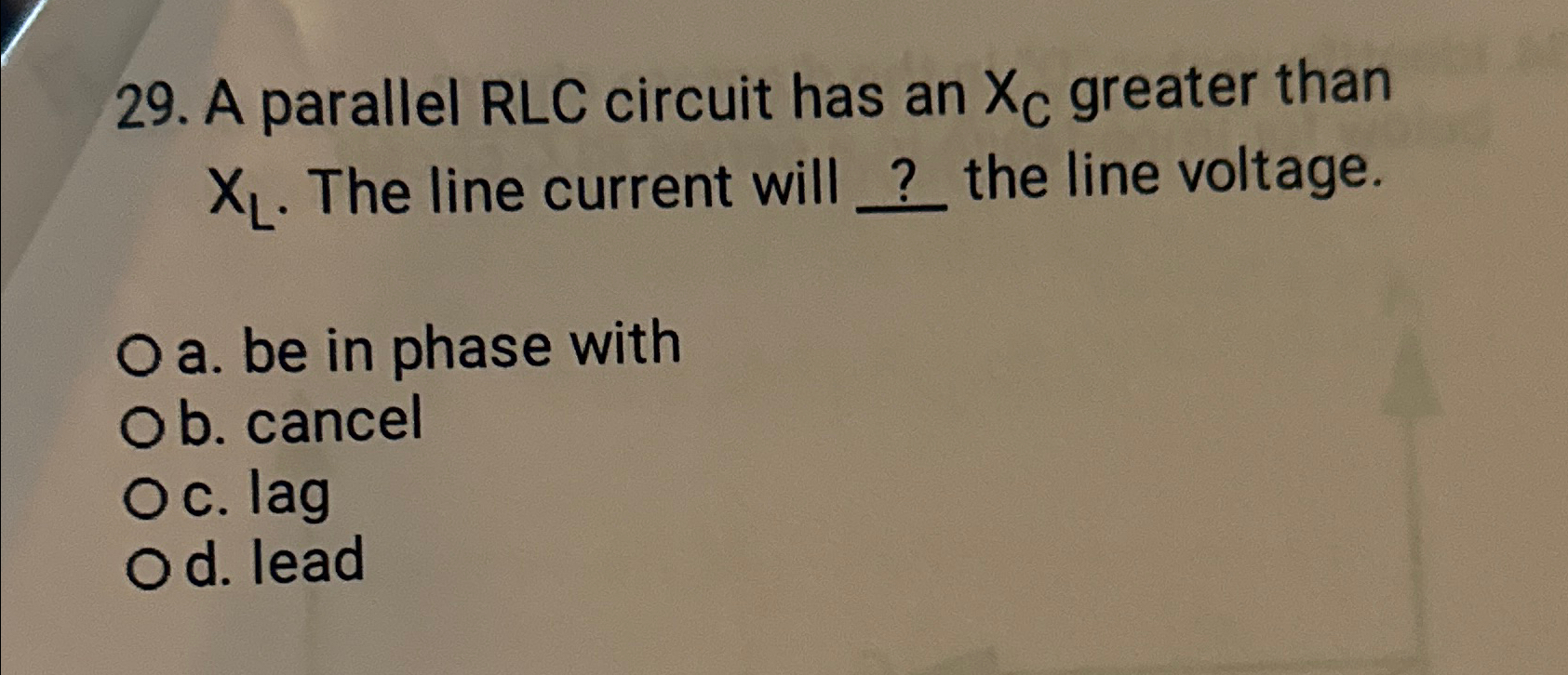Solved A parallel RLC circuit has an xC ﻿greater than xL. | Chegg.com