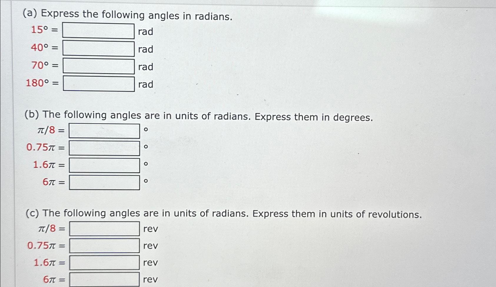 Solved (a) ﻿Express the following angles in | Chegg.com