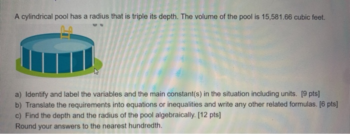 Solved A cylindrical pool has a radius that is triple its | Chegg.com