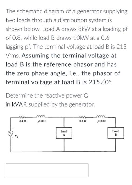 Solved Q 3) The schematic diagram of a generator supplying | Chegg.com