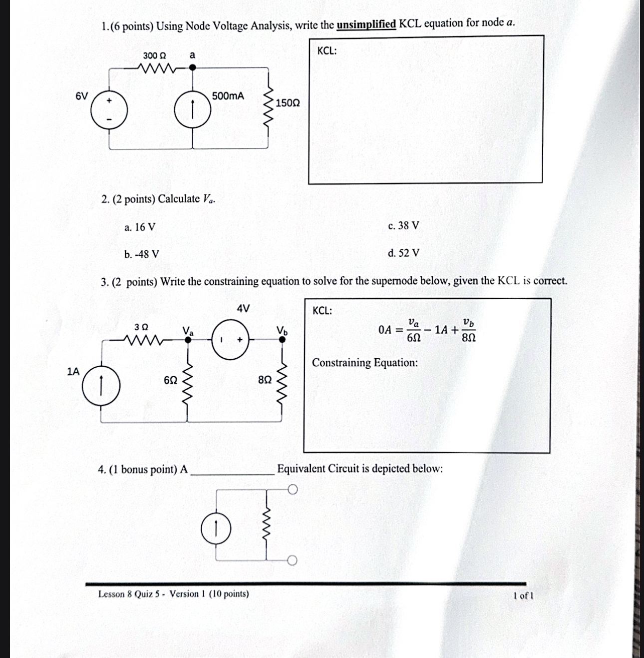 Solved (6 ﻿points) ﻿Using Node Voltage Analysis, write the | Chegg.com