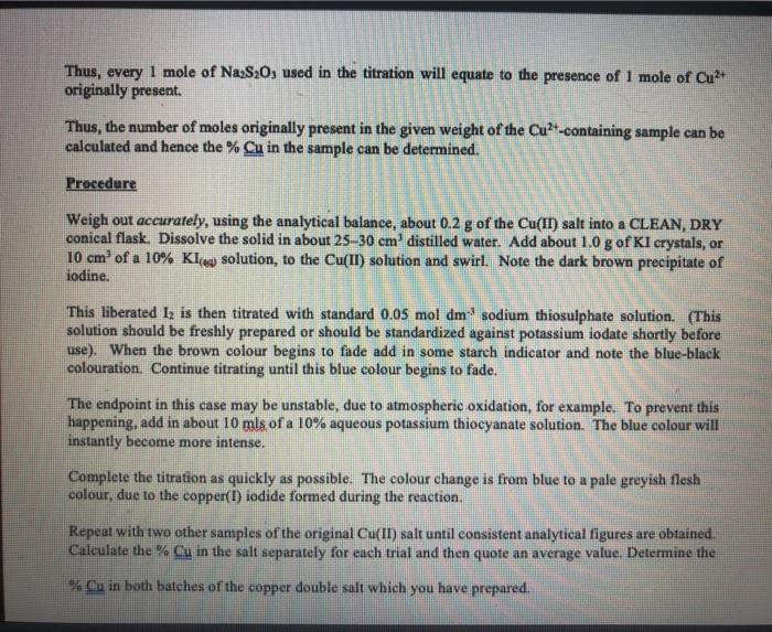 Solved Determination of Copper In a Cu(II) Salt by the | Chegg.com
