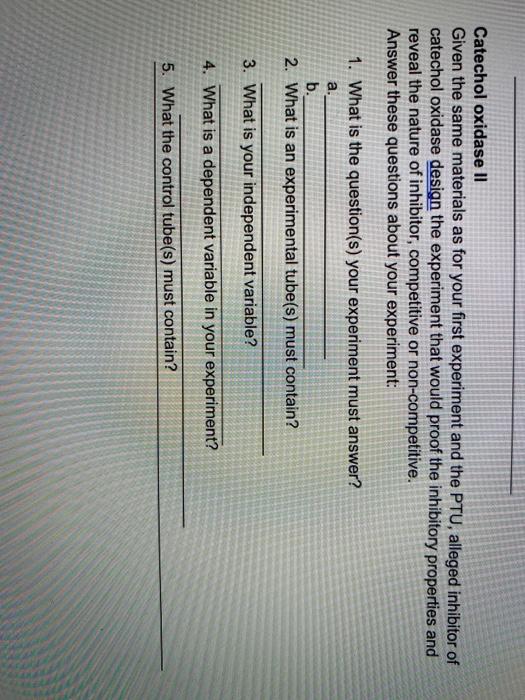 Solved Catechol oxidase II Given the same materials as for | Chegg.com