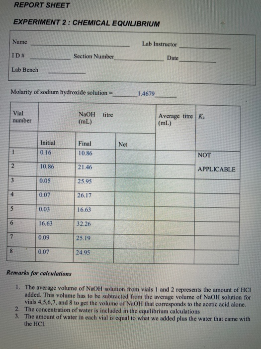 EXPERIMENT 2 CHEMICAL EQUILIBRIUM Objective: To | Chegg.com