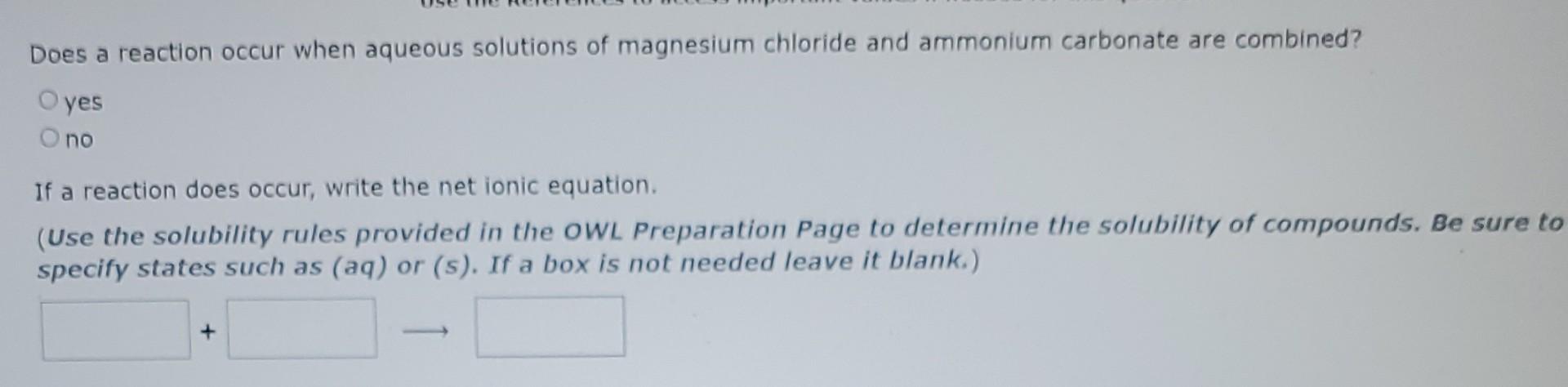 Solved Use the solubility rules provided in the OWL | Chegg.com