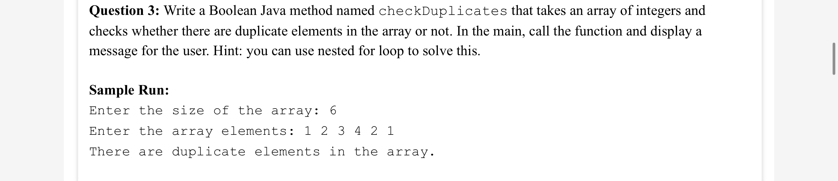 Solved Question 3: Write a Boolean Java method named | Chegg.com