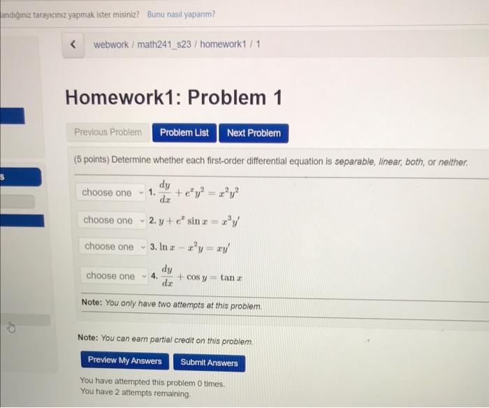 Solved (5 points) Determine whether each first-order | Chegg.com