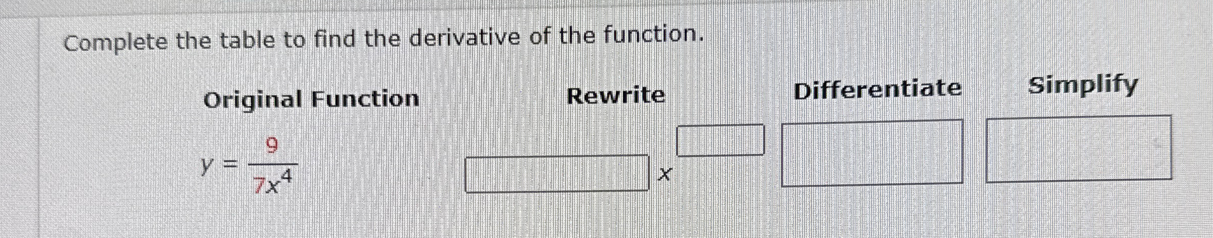 Solved Complete The Table To Find The Derivative Of The