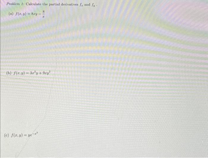 Solved Problem 1: Calculate the partial derivatives fr and | Chegg.com