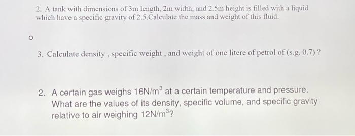 Solved 2. A tank with dimensions of 3 m length, 2 m width, | Chegg.com