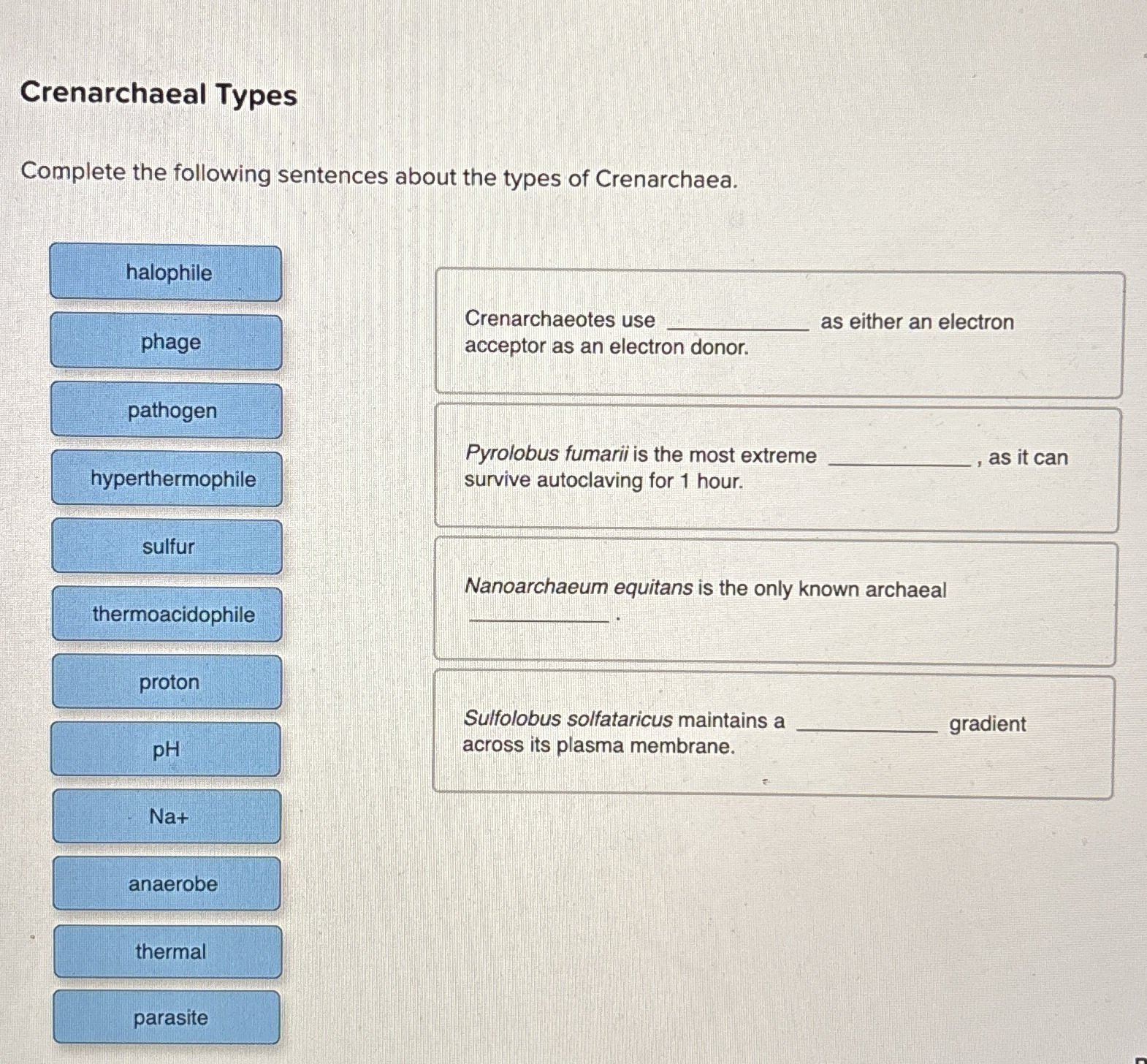 Solved Crenarchaeal TypesComplete the following sentences | Chegg.com