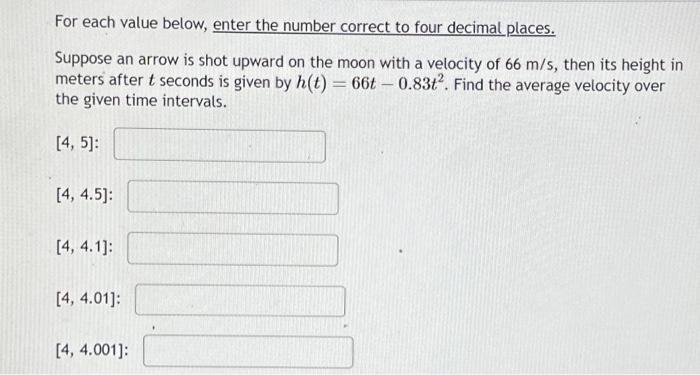 Solved ror each value below, enter the number correct to | Chegg.com