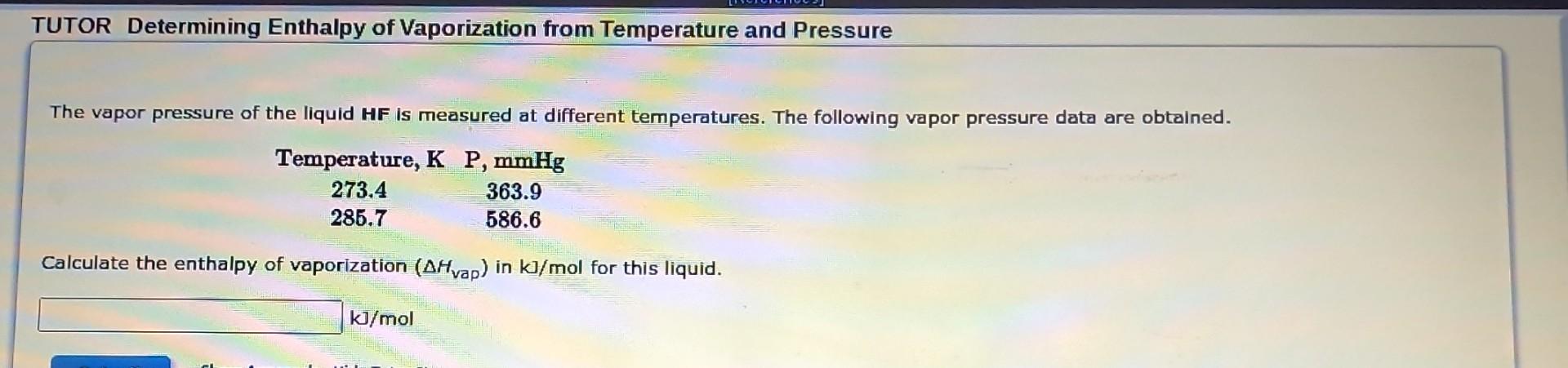 Solved TUTOR Determining Enthalpy of Vaporization from | Chegg.com