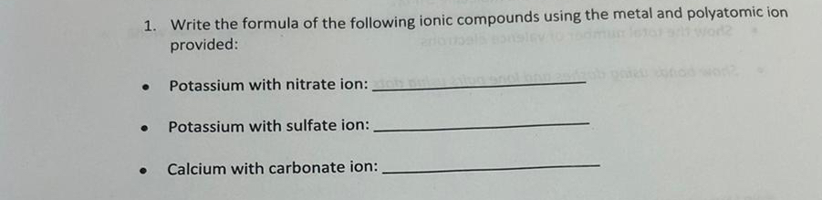 Solved Write the formula of the following ionic compounds | Chegg.com